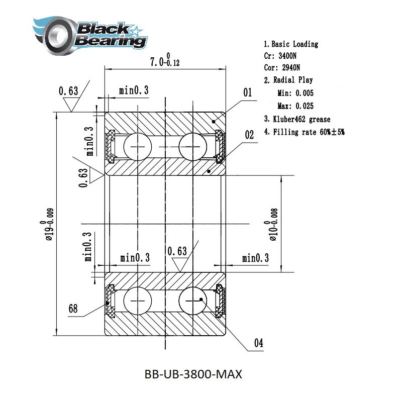 BLACK BEARING roulement 3800-2RS MAX