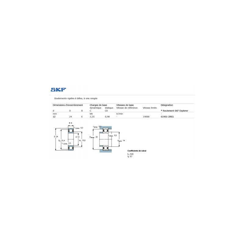 roulement skf explorer 6901-2rs1 61901-2rs1